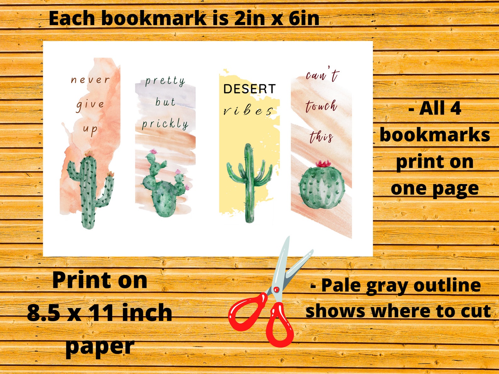 Cactus Bookmarks Set of 4 Printable Summer Gift | Etsy