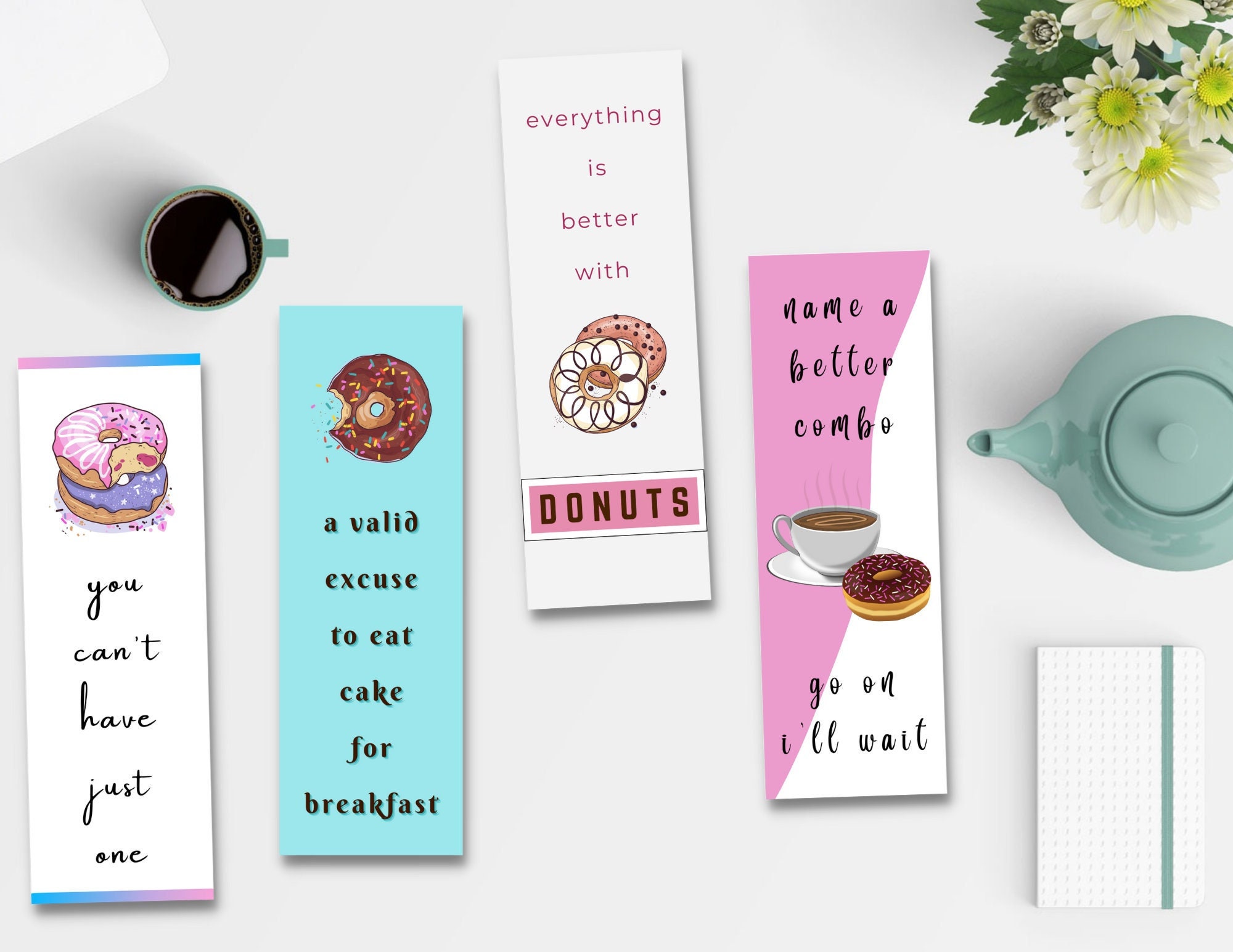 Donut Bookmarks With Quotes Printable Set of 4 - Etsy