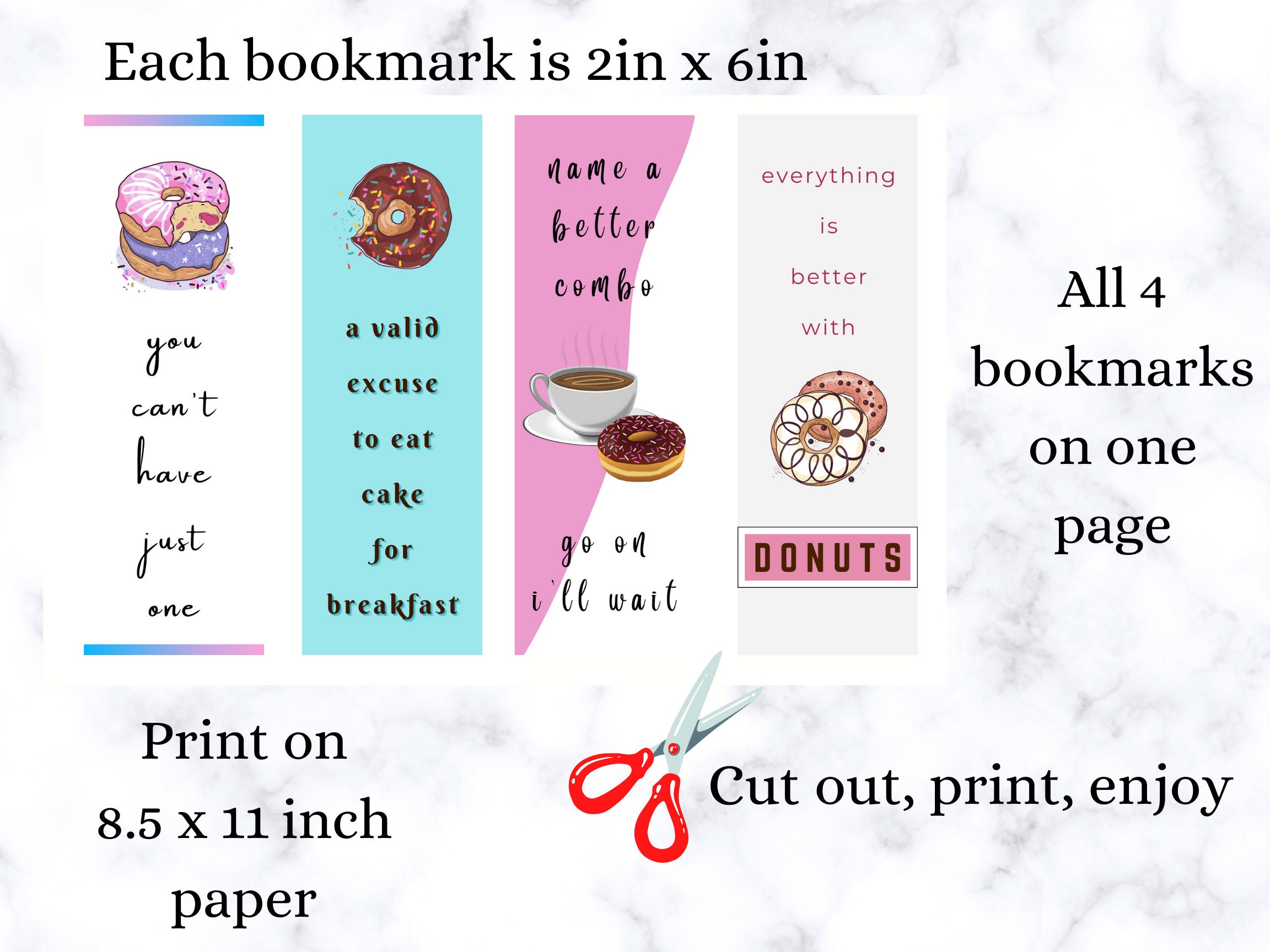 Donut Bookmarks With Quotes Printable Set of 4 - Etsy