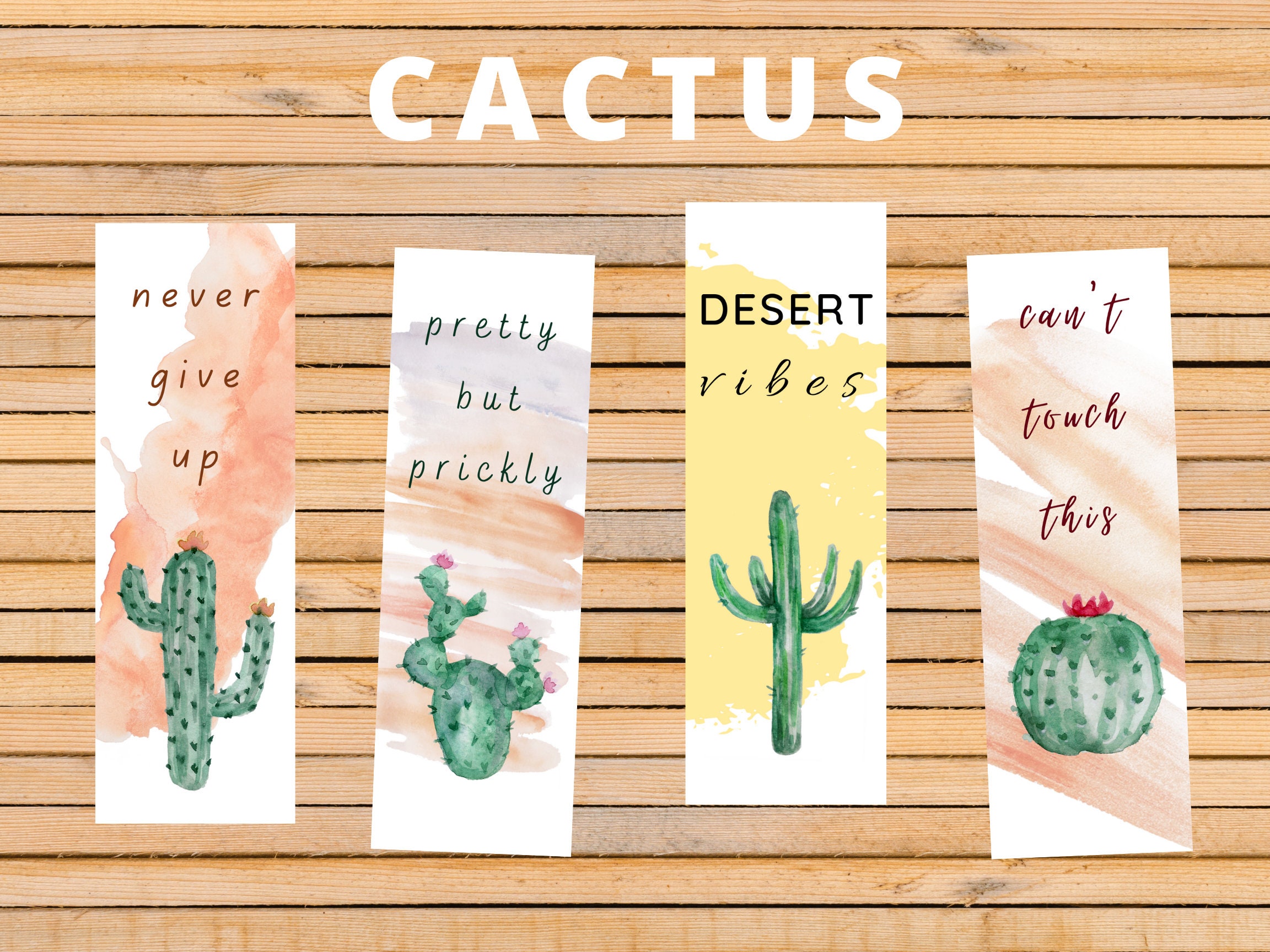 Cactus Bookmarks Set of 4 Printable Summer Gift | Etsy