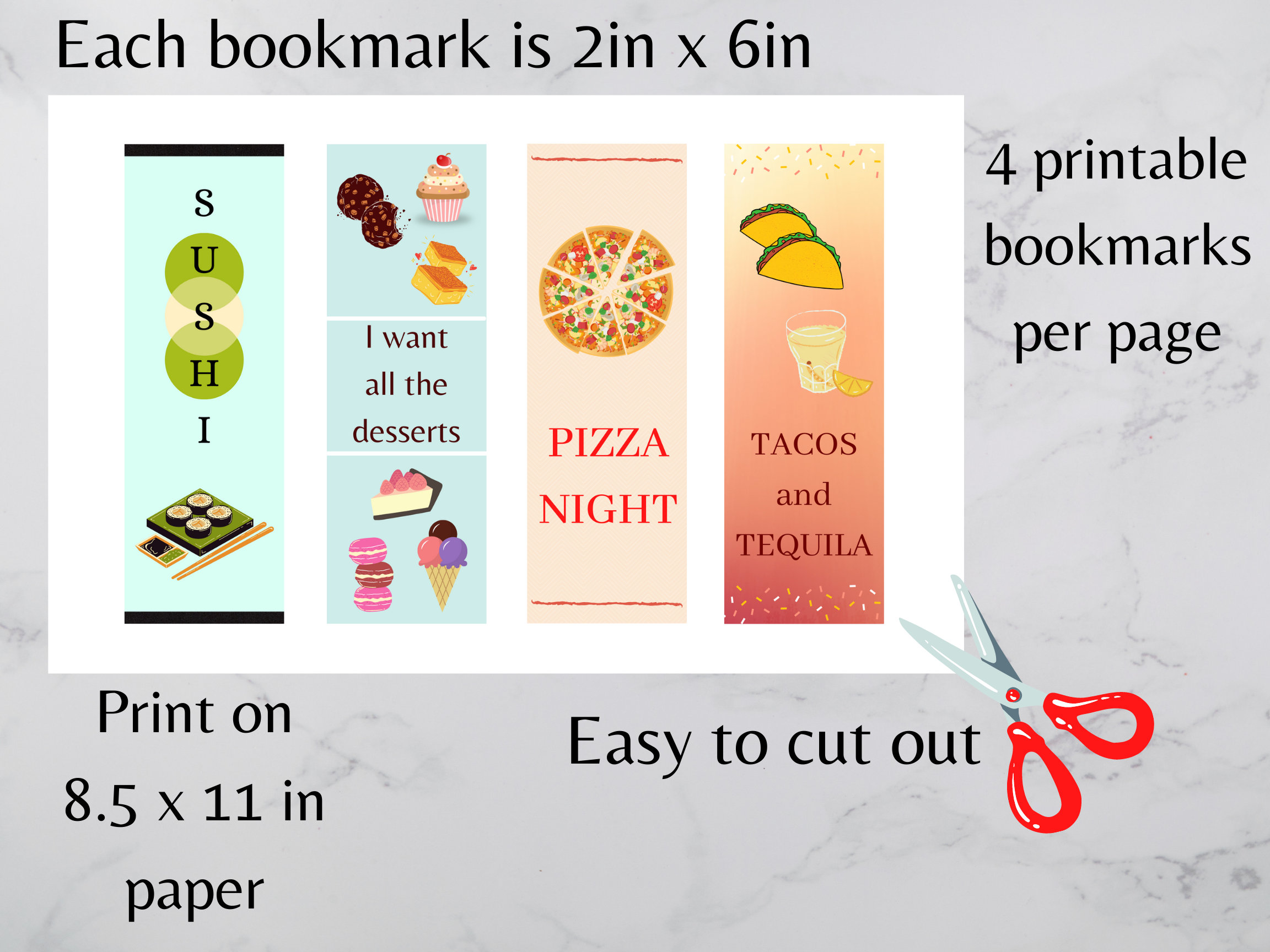 Food Bookmarks Printable Set of 4 | Etsy