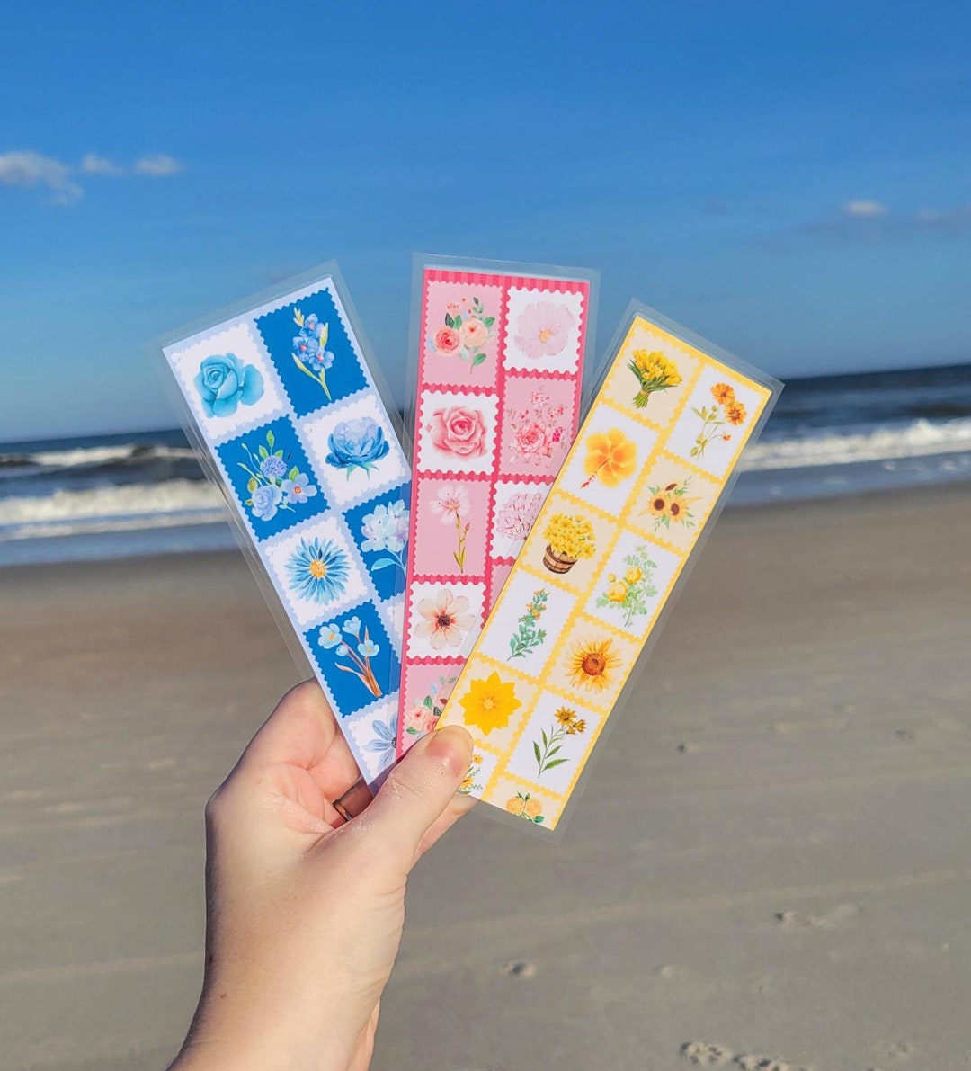 Flower Stamp Bookmarks Summer Reader Spring Blue Nature Pretty Pink ...