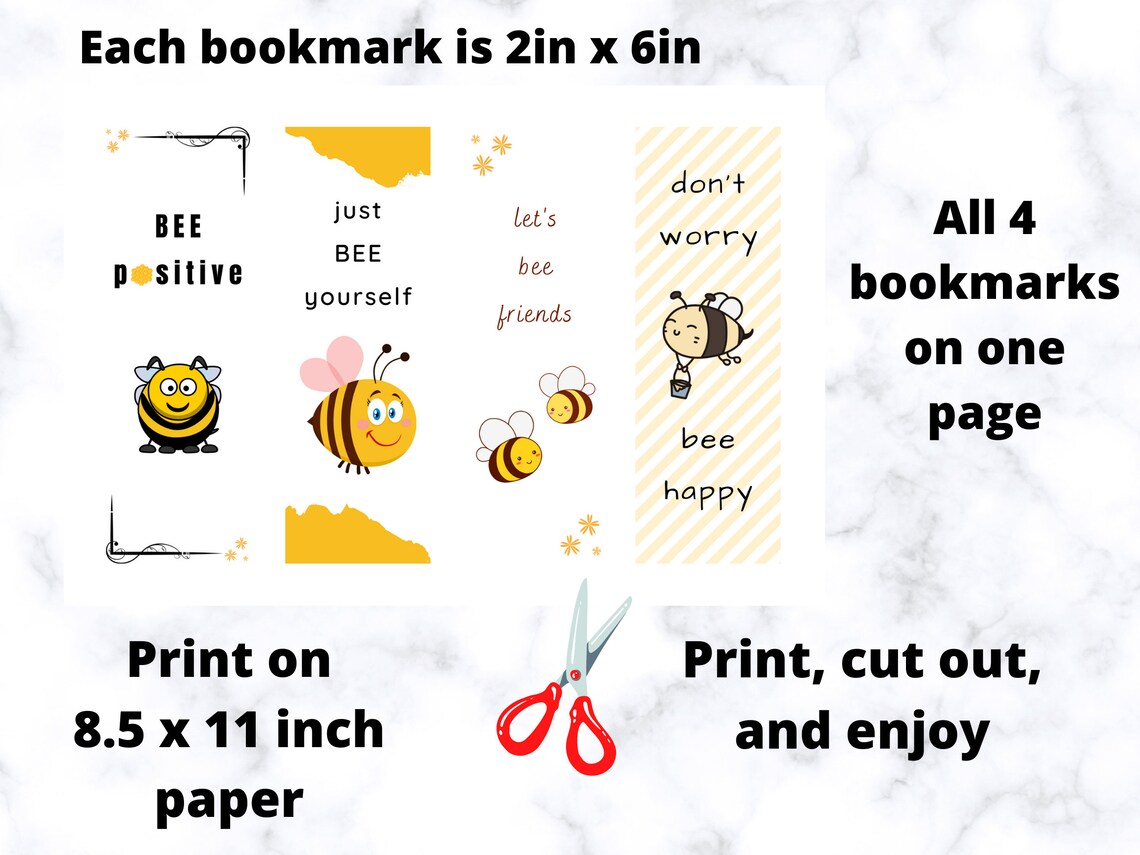 Bee Bookmarks Quotes Printable Set of Four Books - Etsy