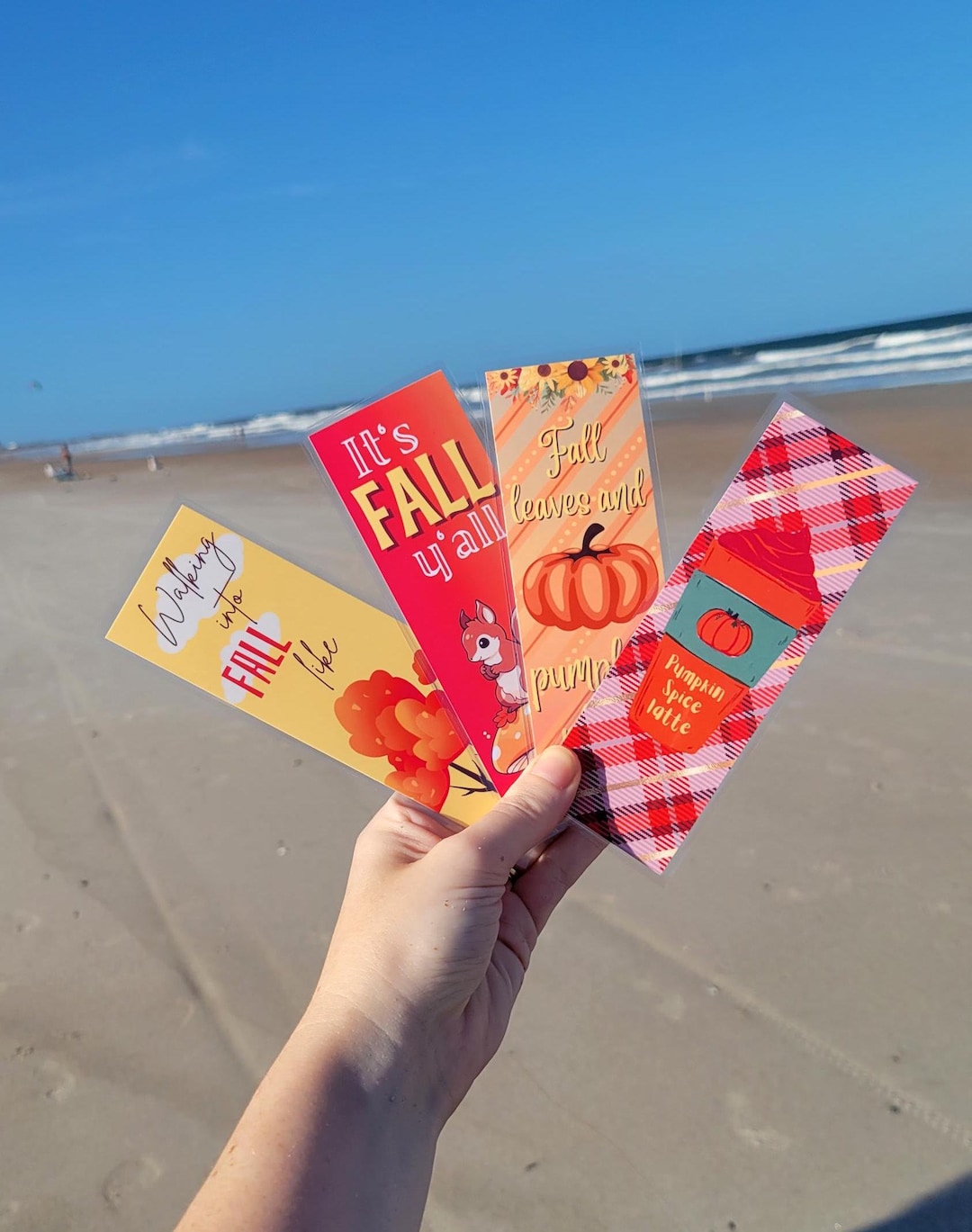 Cute Fall Bookmarks Cozy Laminated Tree Leaves Nature Animal Pumpkin ...