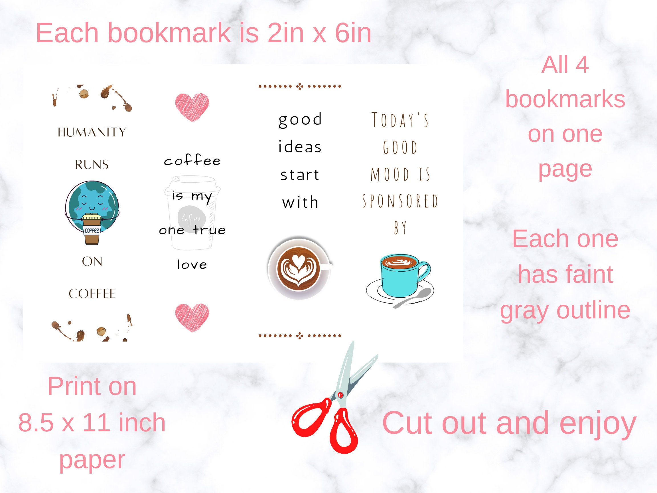 Coffee Bookmarks Printable Quotes Set of 4 - Etsy