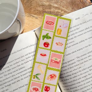 Dessert Italian Food Cocktail Stamp Bookmark | Cozy Pizza Brownie ...