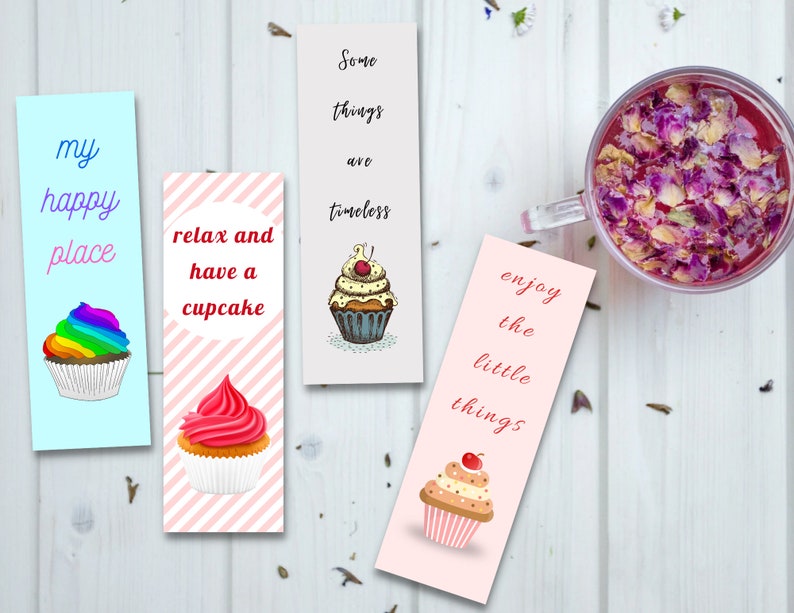 Cupcake Bookmarks Printable Set of 4 Food Dessert - Etsy