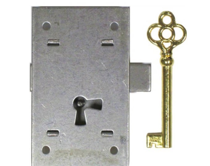 SMALL Flush Mount Lock Set Kit Antique Brass Plated Cupboard Chest ...