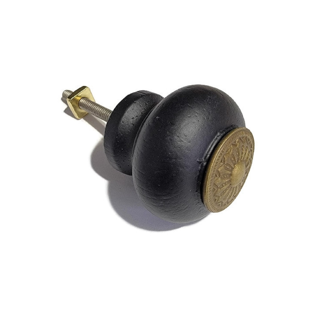 Wood Knob - Black Finished Wood EASTLAKE STYLE KNOB With Stamped ...