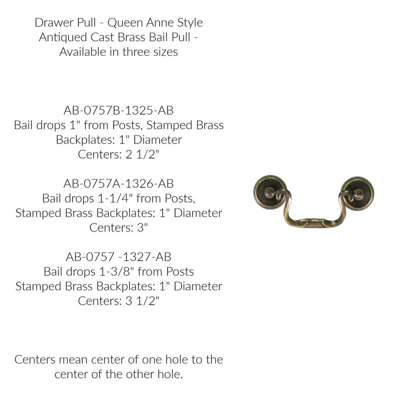 Drawer Pull - Queen Anne Style Antiqued Cast Brass Bail Pull ...