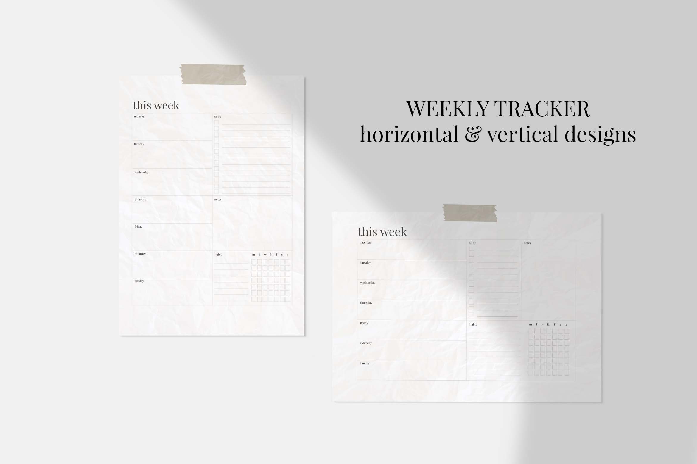 Printable Weekly Planner -- Schedule -- Horizontal -- Minimal -- Clean ...