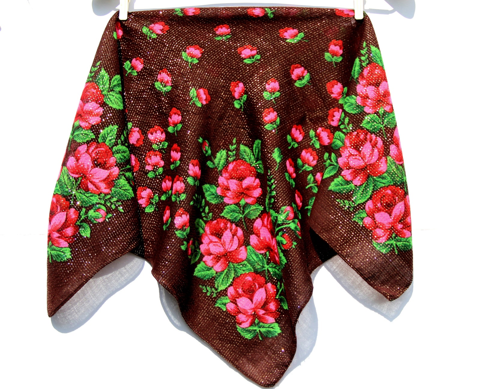 Soviet Vintage Brown Scarf With Slavic Red Floral Ornament - Etsy