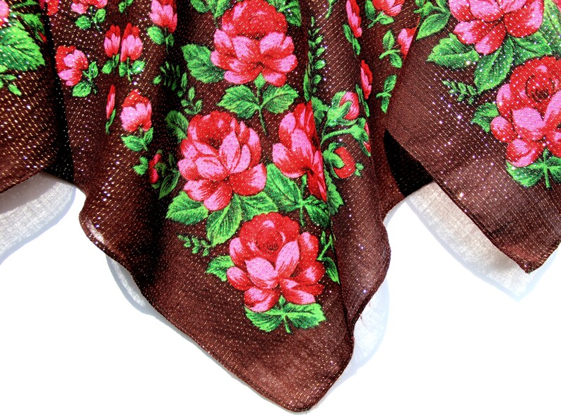 Soviet Vintage Brown Scarf With Slavic Red Floral Ornament - Etsy