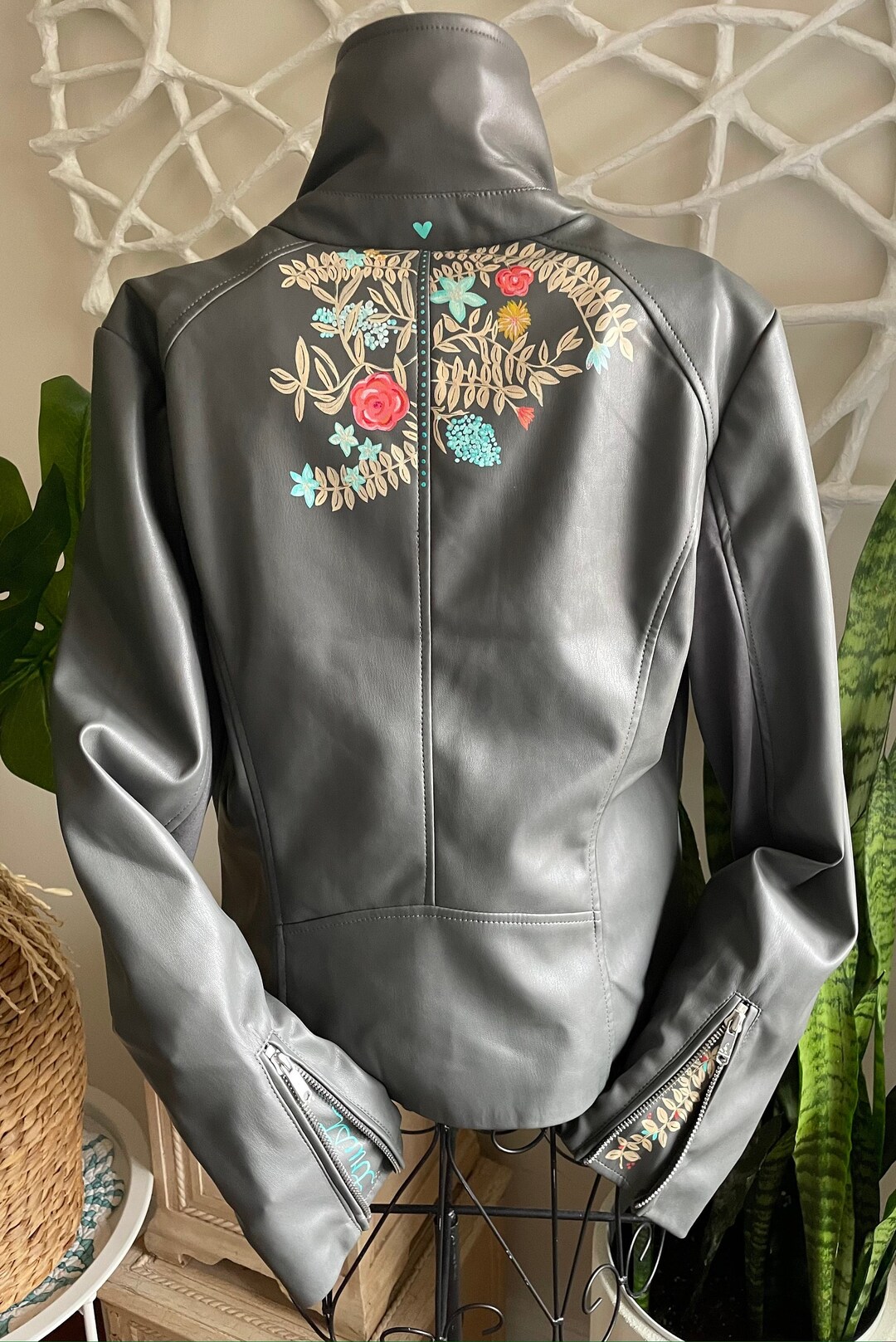 Hand Painted Vegan Leather Jacket ~ TRUST (PISCES) - Etsy