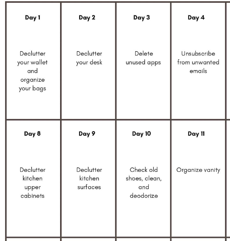 28-day Decluttering Challenge | Home Organization Checklist (digital ...