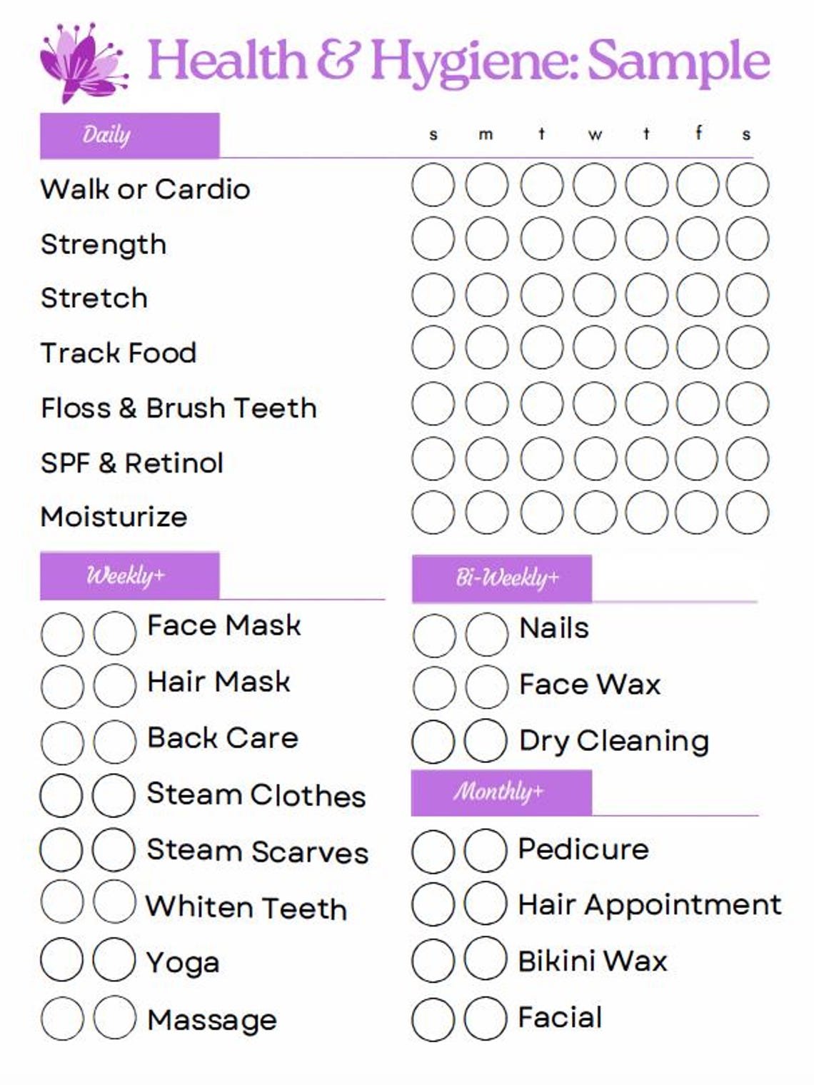 Health & Hygiene Checklist | Fillable Printable (digital PDF) - Etsy