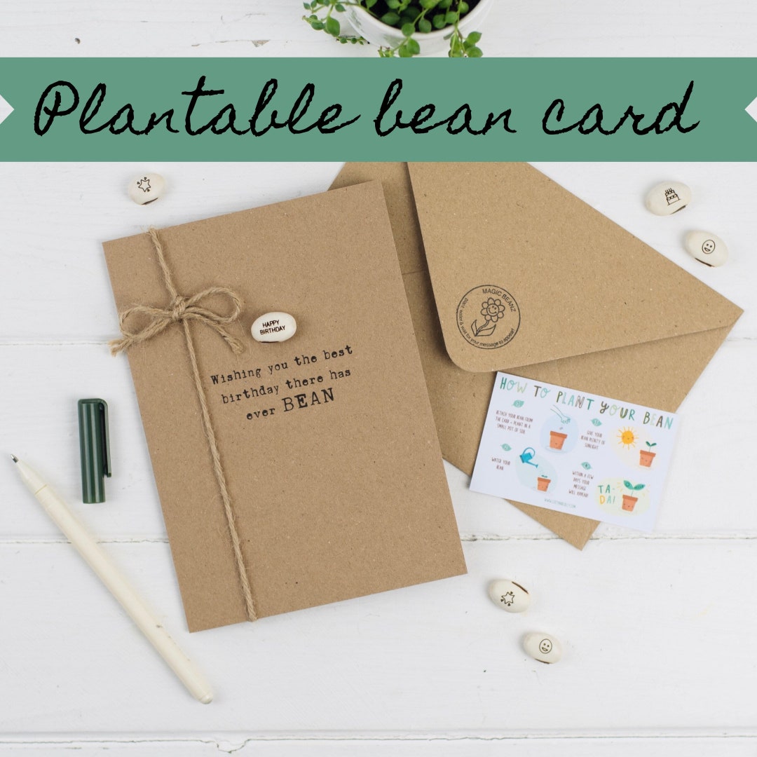 Happy Birthday Card 'magic Message Bean' Handmade - Etsy