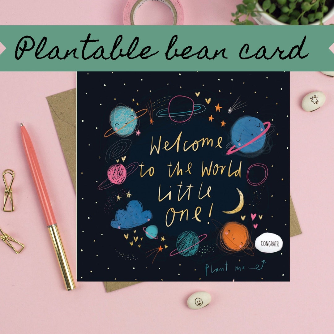 Gold Foil New Baby Magical Bean Card Cute Congratulations Card New Baby ...