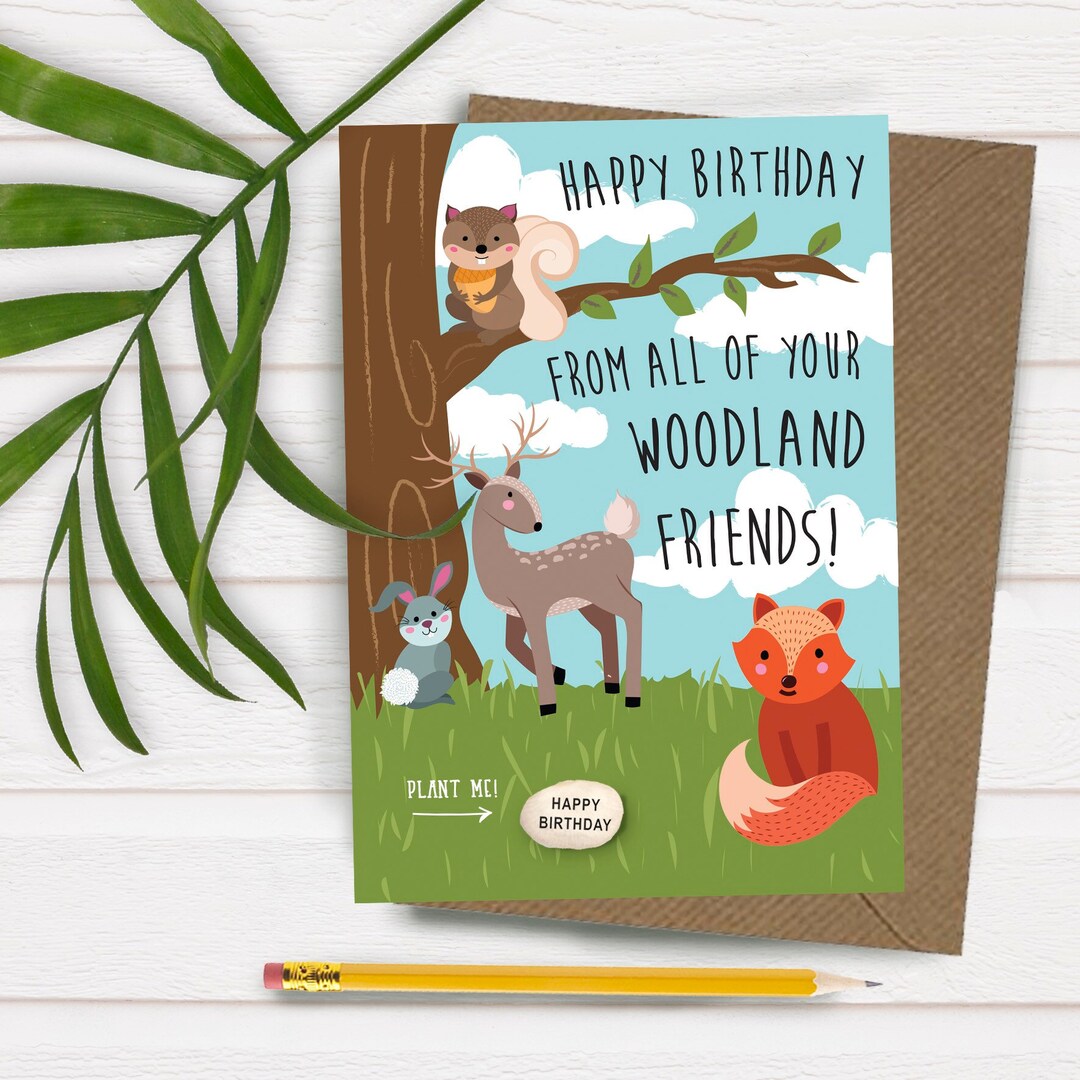 Magical Birthday Woodland Friends Card Cute Birthday Card - Etsy
