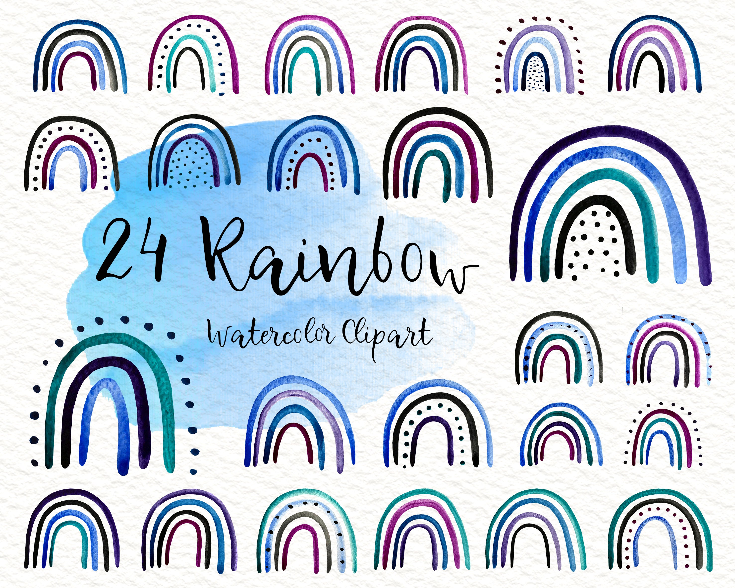 Blue Watercolor Rainbows Clipart, Boy Boho Rainbow, Hand Drawn Rainbow ...