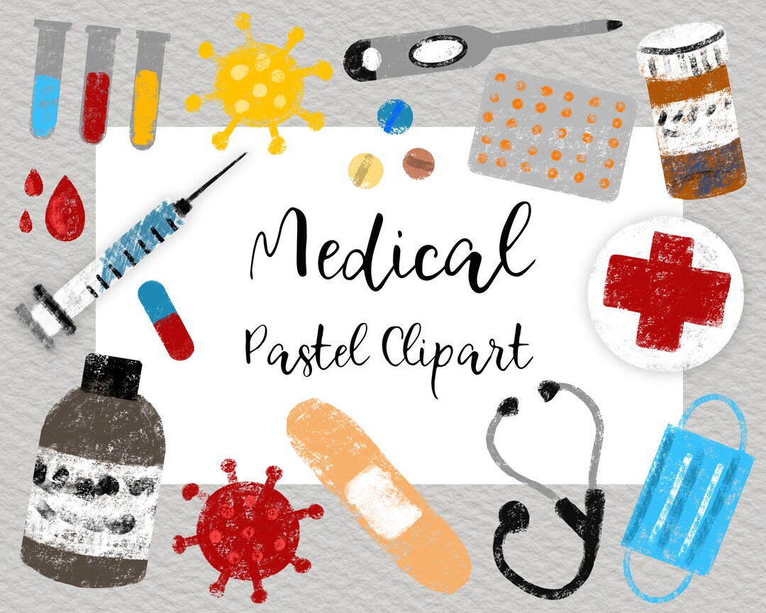 Medical Clipart, Pastel, Hand Drawn Medical Crayon Clipart, Covid ...