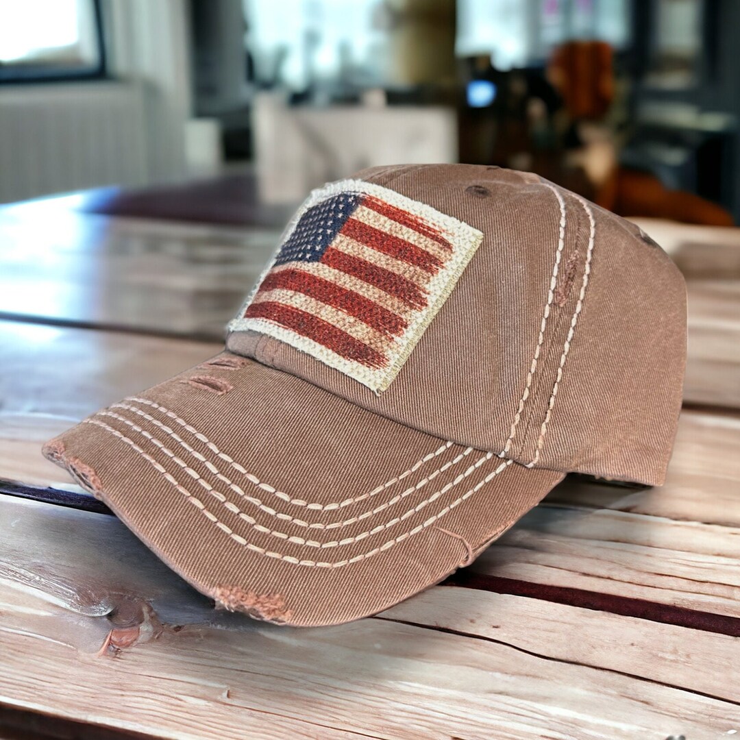 American Flag Patch Hat - Choose Your Color, Washed Cotton Distressed ...