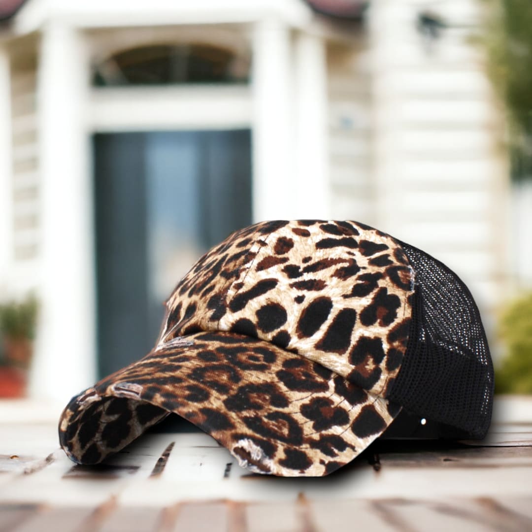 Blank Leopard Print Lightly Distressed Mesh Trucker Cap - Etsy