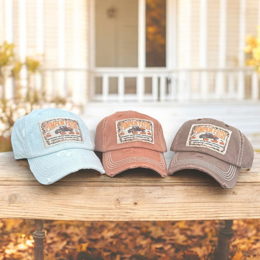 Pumpkin Patch Baseball Cap: Vintage Washed Cotton Frayed Patch Dad Hat ...