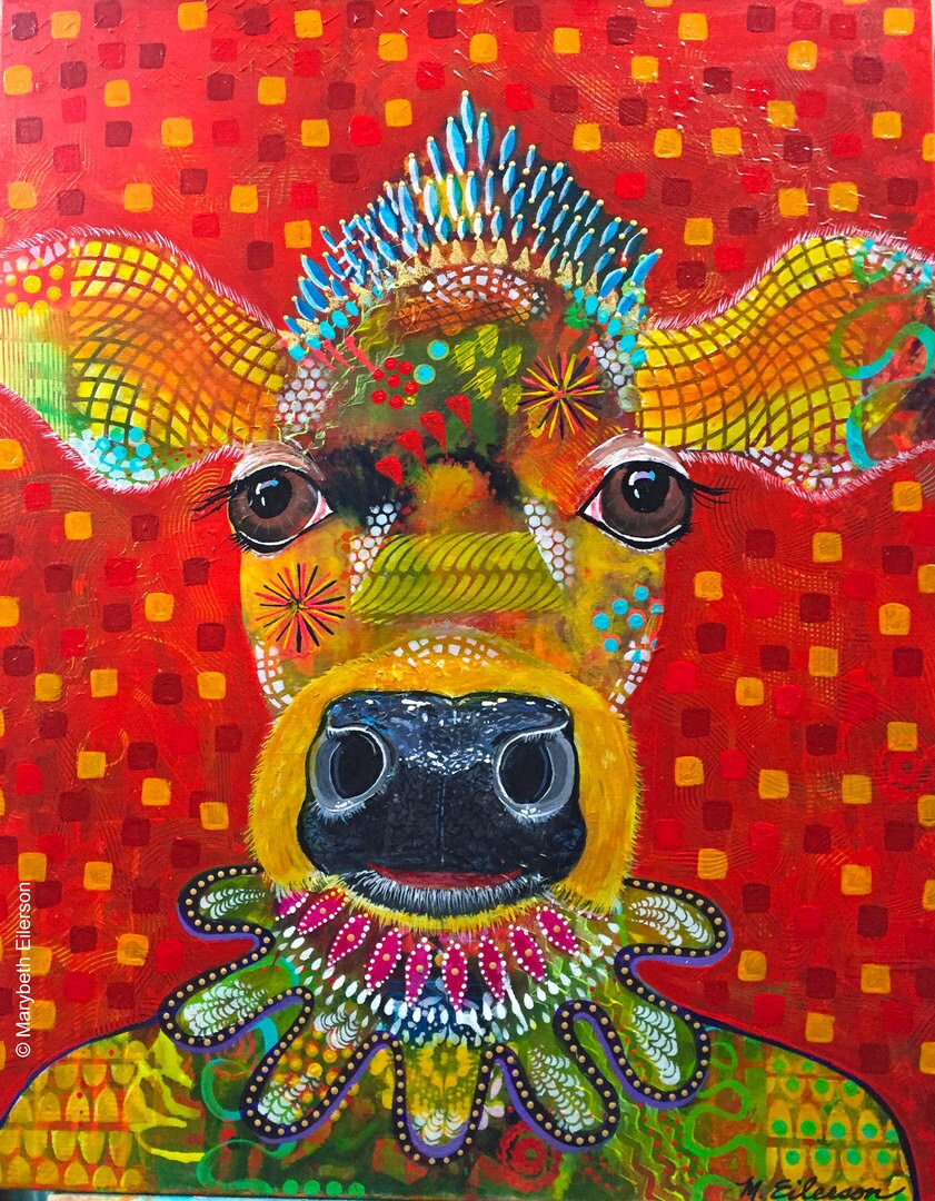 Vaca, Arte de la vaca, Pintura de vacas Elsie Flaubert, Reina del baile ...