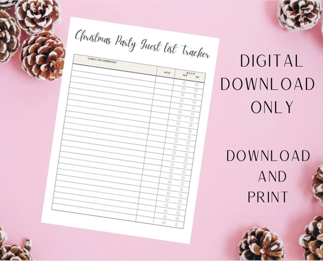 PRINTABLE Christmas Party Guest List Tracker, Digital Guest List ...