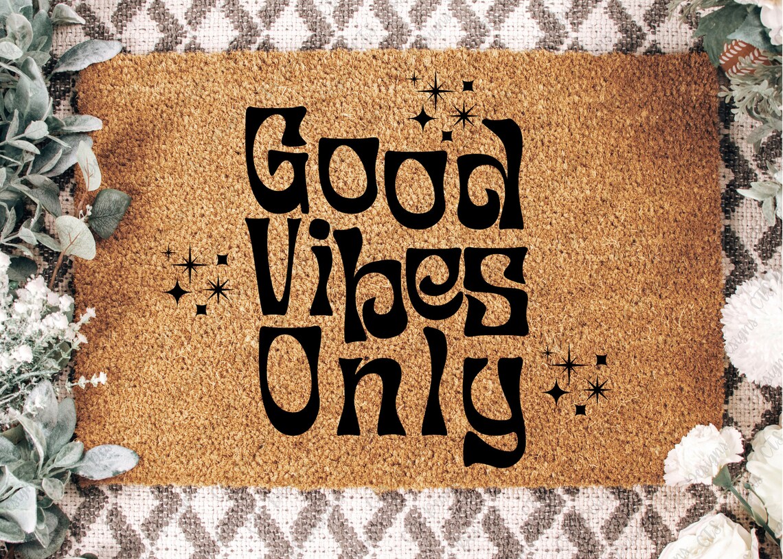 Good Vibes Only PNG SVG Retro Welcome Groovy Welcome Design Door Mat ...