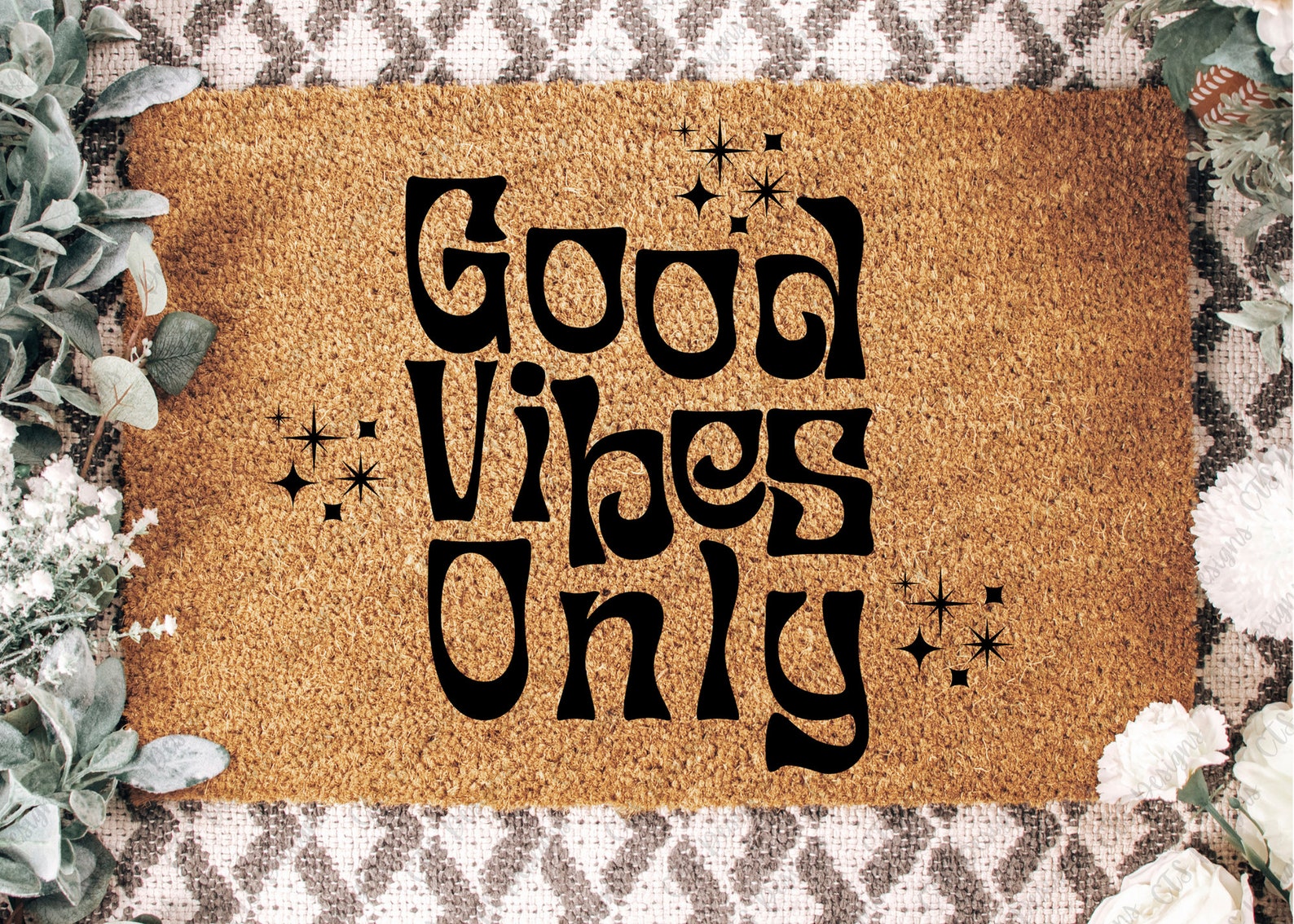 Good Vibes Only PNG SVG Retro Welcome Groovy Welcome Design Door Mat ...