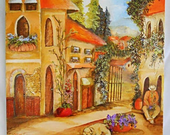 Italian Courtyard Painting - Etsy