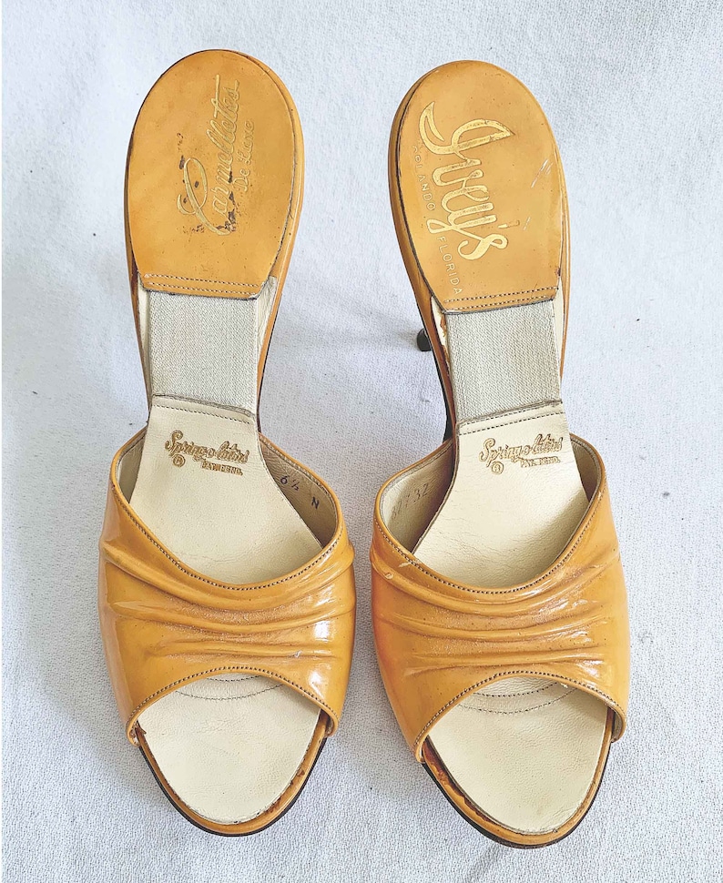 Vintage 50s Spring-o-Lators Mules Sandals Stiletto Sides Peep | Etsy