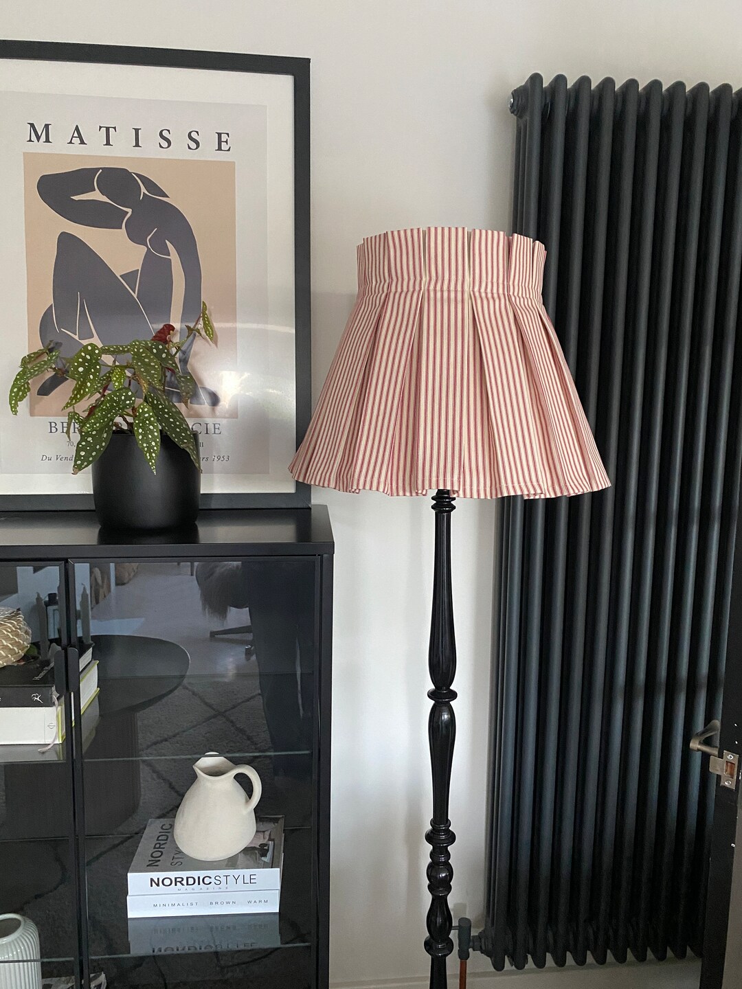 Pleated Lampshade Box Pleat Lampshade Raspberry Red Ticking Fabric ...