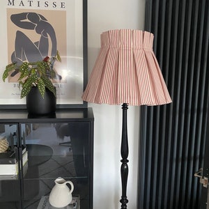 Pleated Lampshade | Box Pleat Lampshade | Raspberry Red Ticking Fabric ...
