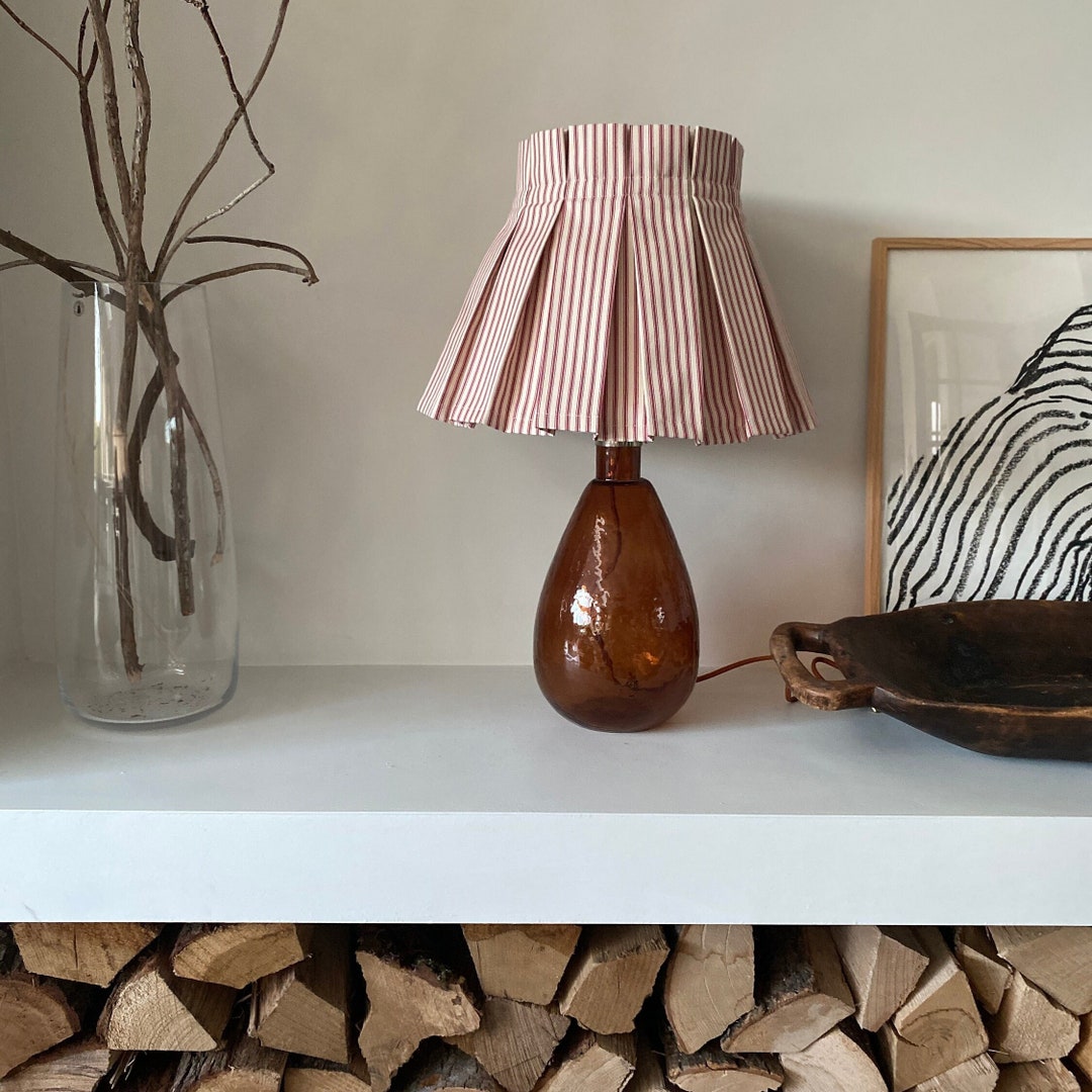 Pleated Lampshade | Box Pleat Lampshade | Raspberry Red Ticking Fabric ...