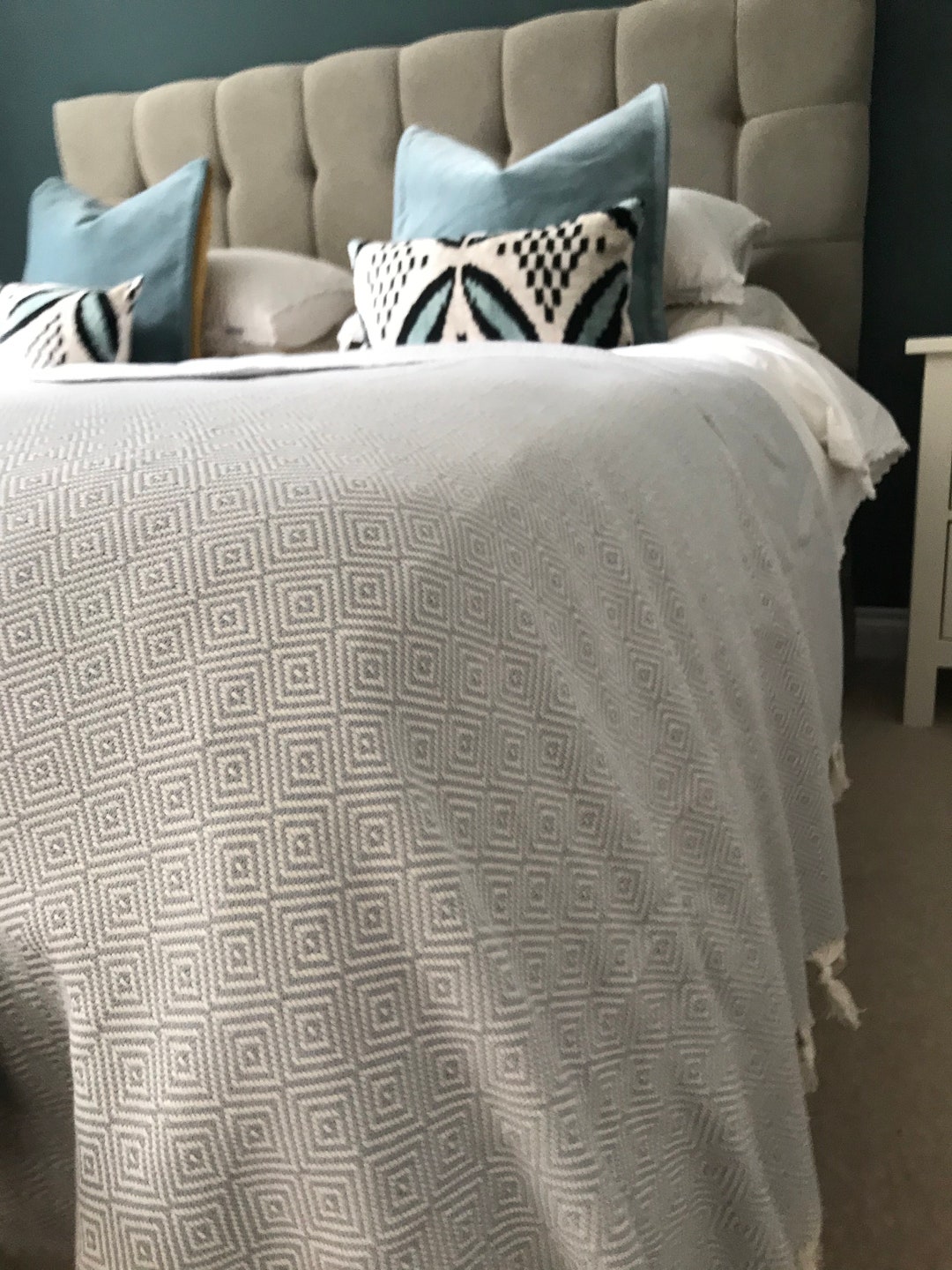 Handwoven Cotton Diamond Design Blanket Bedspread, Throw Blanket, Bed ...