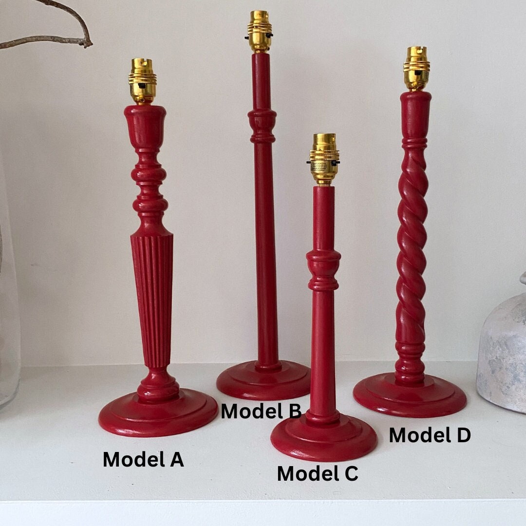 Red Wooden Lamp Base Bobbin Lamp Table Lamp Base Red Lamp Stand Farrow ...