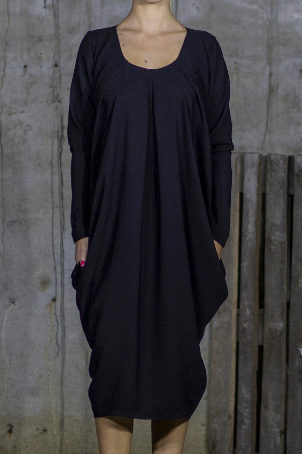 Amphora Black Evening Dress Full Slit Sleeve Zip Dress Back Zip Dress ...