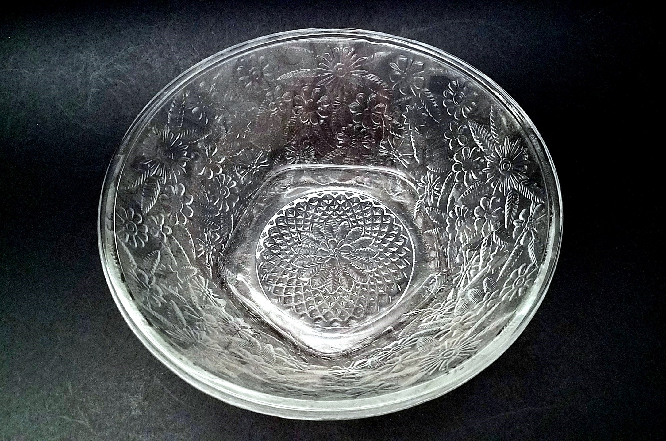 1930s Indiana Glass Pineapple Floral Serving Bowl Vintage - Etsy