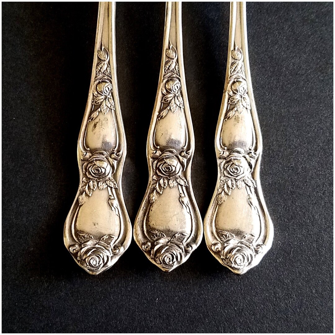 1903 ROSE Silverplate Flatware, Vintage Ornate Floral RC Co. Butter ...