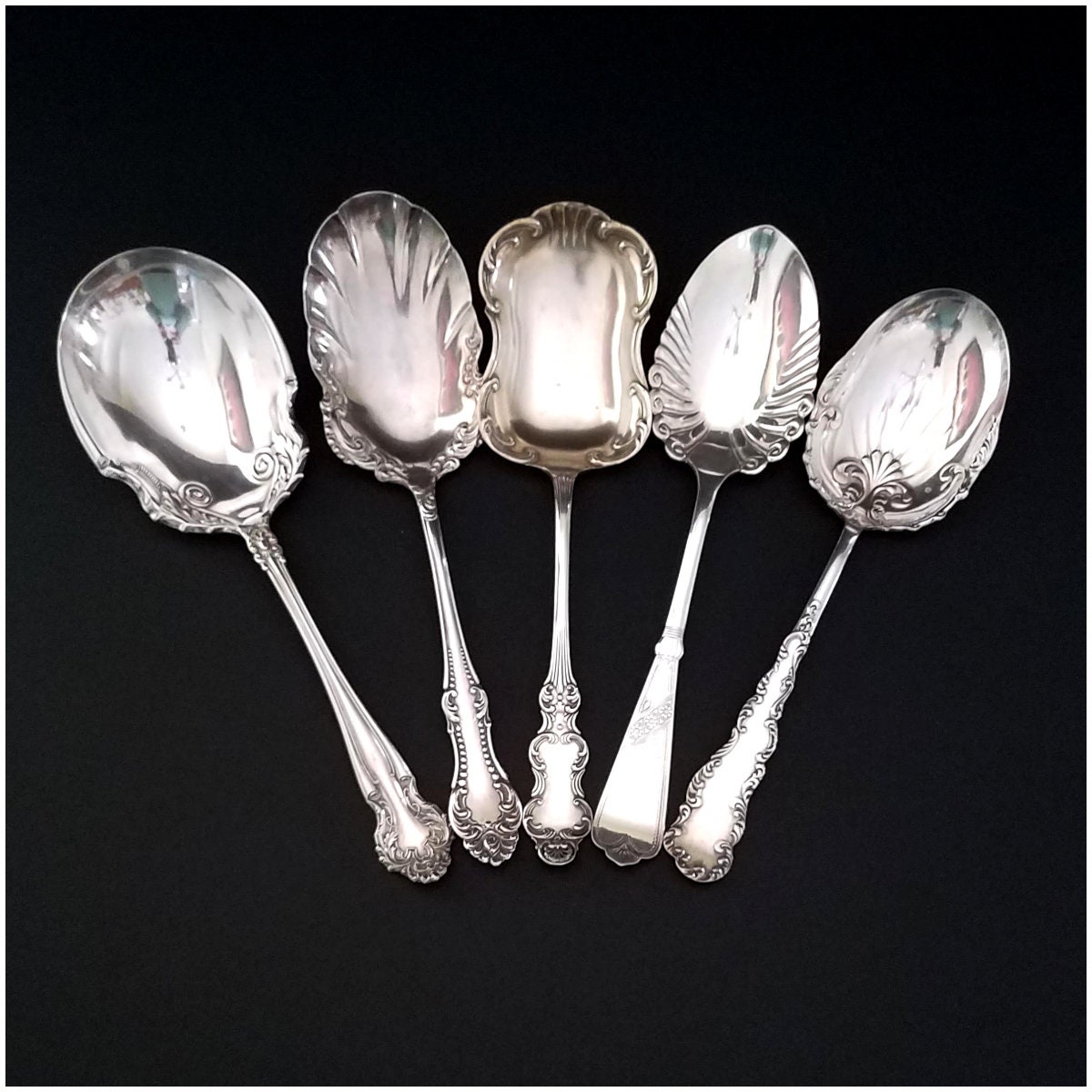 Ornate Silverplate Casserole Serving Spoons, Cedric, Carlton, Flemish ...