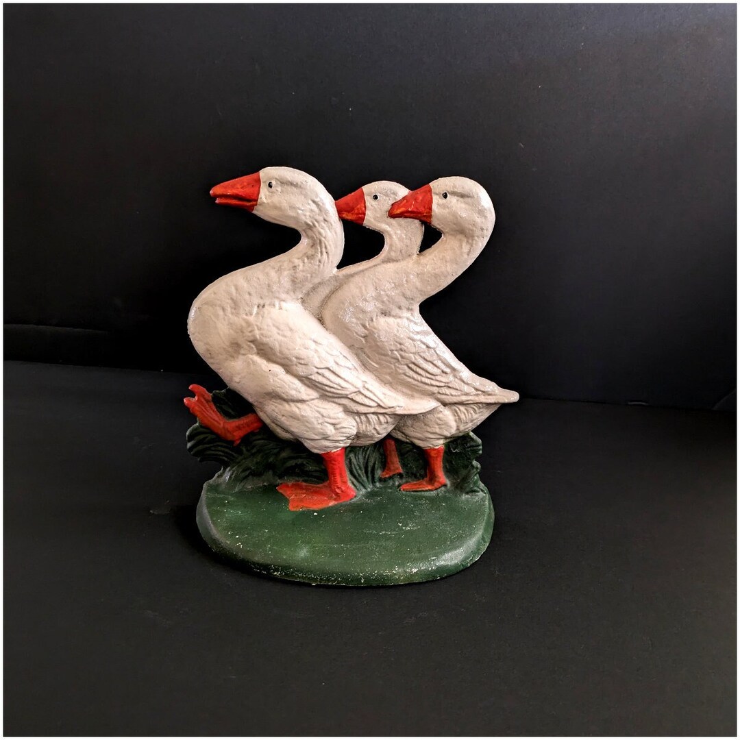 Cast Iron Geese Door Stop, Vintage Geese on Grass Statue, Yard Patio ...