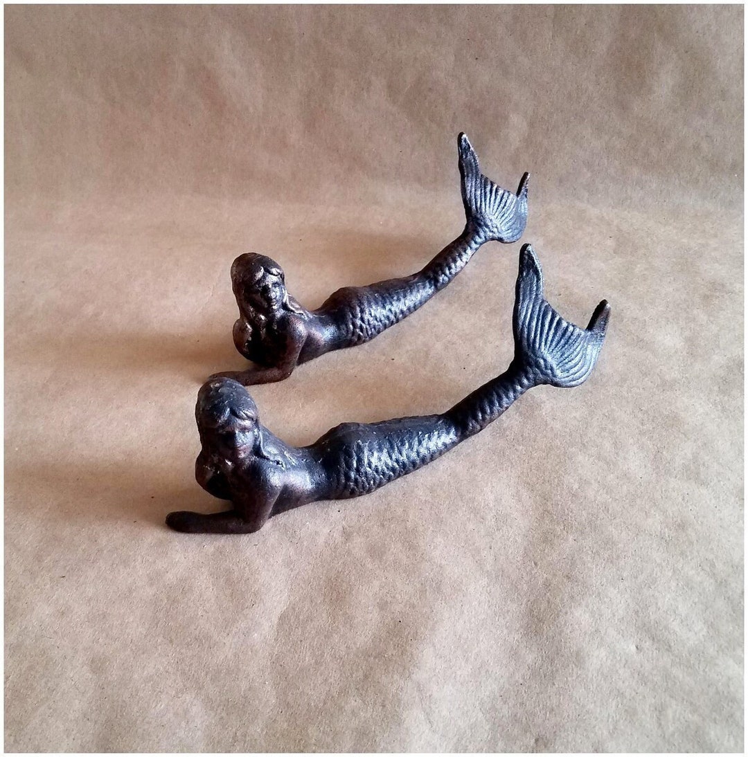 Beautiful Cast Iron Mermaid Figurine, Rustic Nautical Garden Decor ...