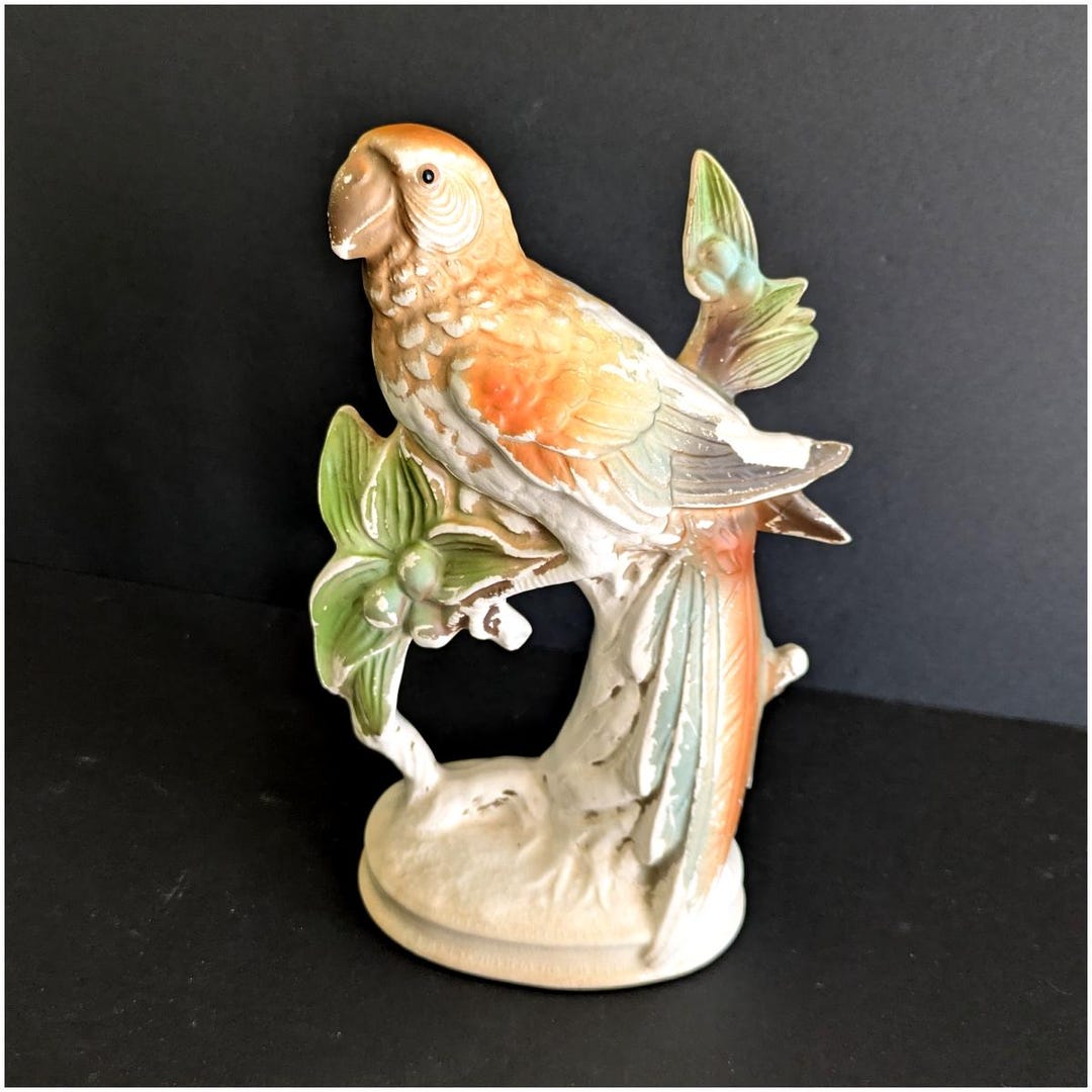 Vintage Ceramic Parrot Figurine, Mid-century Handpainted Glazed Ceramic ...