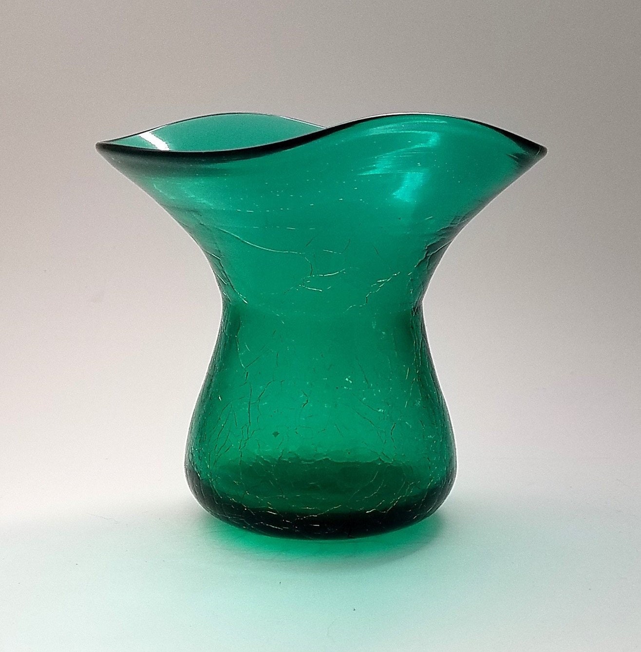 Home Décor Hand Blown Teal Crackle Glass Vase Vases etna.com.pe