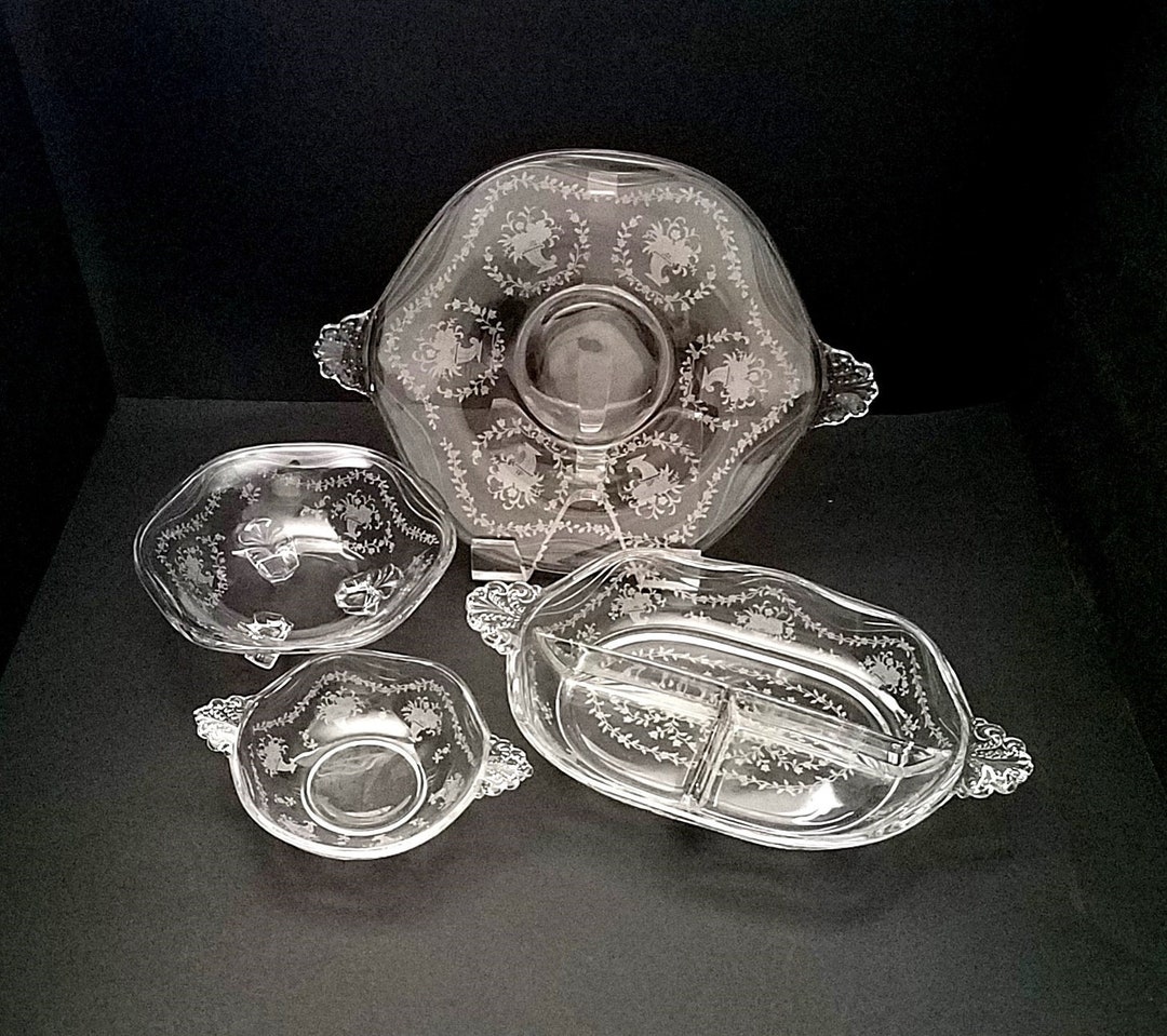 MAYFLOWER by Fostoria, Etched Floral Cornucopia, Vintage Serving, Cake ...