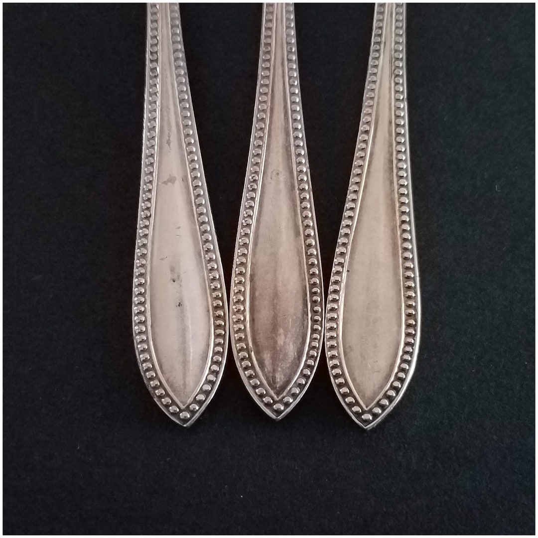 6 Emess Beaded Silverplate Flatware, Set of Pie Forks, 5" Length ...