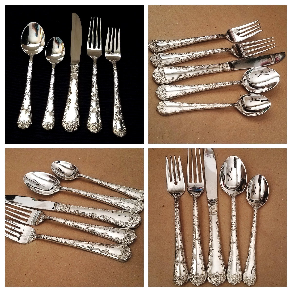 ENCHANTED ROSE Silverplate Flatware by Rogers, Ornate Floral Silverware ...
